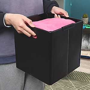 Xyskin Set of 4 Collapsible Plastic Storage Cubes Organizer with Handles, Foldable Cube Storage Baskets, Black