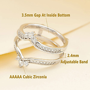 SHELOVES Crown Wedding Ring Guard Enhancers Round Cubic Zirconia 925 Sterling Silver Stack Wrap for Women Sz 8