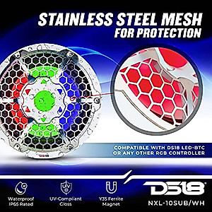 NXL 10" Marine Subwoofer with LED RGB Lights 300 Watts Rms SVC 4-Ohm -White