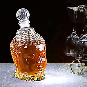 MOLIGOU Glass Decanter with Airtight Stopper, Liquor Decanter with Unique Buddha Shaped Design, Decanter Bottle for Whiskey, Brandy, Vodka, 25oz/750ml