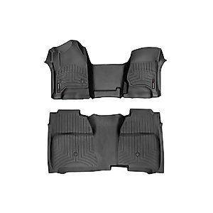 WeatherTech Custom Fit FloorLiners for Silverado 2500HD/3500HD, Sierra 1500, Silverado 1500, Sierra 2500HD/3500HD - 1st & 2nd Row (Over-The-Hump w/full coverage row) (445431-445422), Black