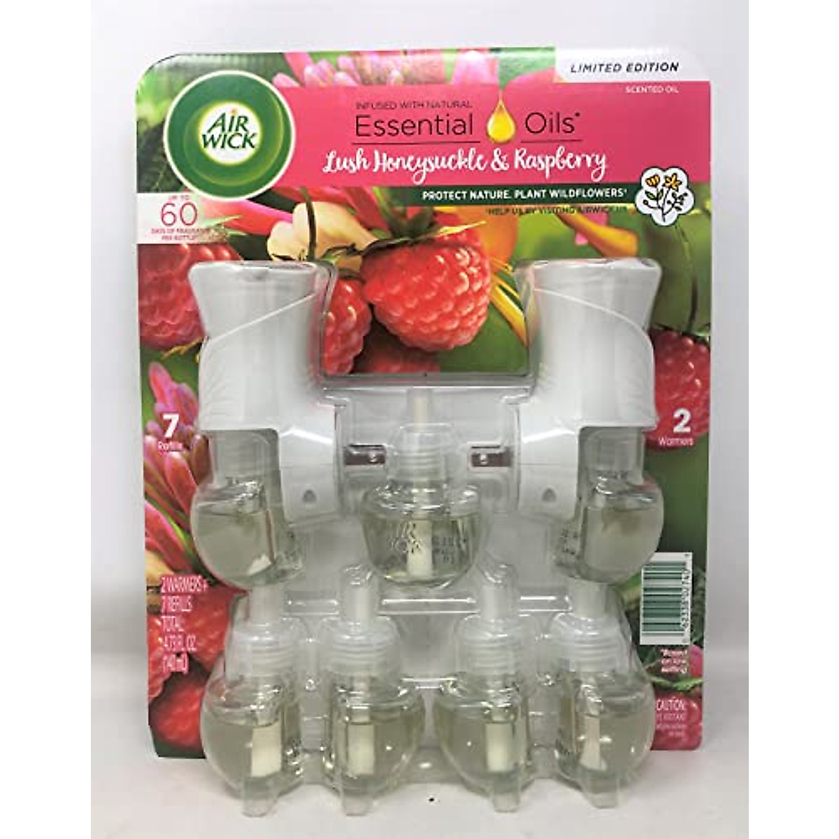Air Wick Pug In Scented Oil Refills Bonus Pack, Lush Honeysuckle and Raspberry Scent, Essential Oils Air Freshener, Includes 7 Refills plus 2 Starter Kits