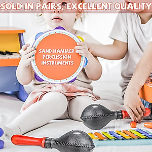 Heatoe 1 Pair Black Wood Handle Maracas, Sand Hammer Percussion Instrument Shakers Rattles for Beginners and Professionals