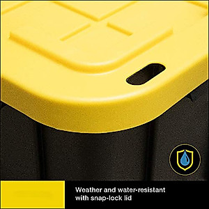 BLACK & YELLOW 27-Gallon Tough Storage Containers with Secure Snap Lid, Stackable, Extremely Durable, Nestable, 4 Pack