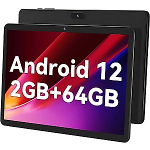 SGIN Android 12 Quad-Core Processor 1.6GHz, 10 Inches Tablet Computer IPS Display, 2GB RAM 64GB ROM, 5000mWh Battery, TF Card 32GB Expansion, WiFi, GPS, Black, Bluetooth