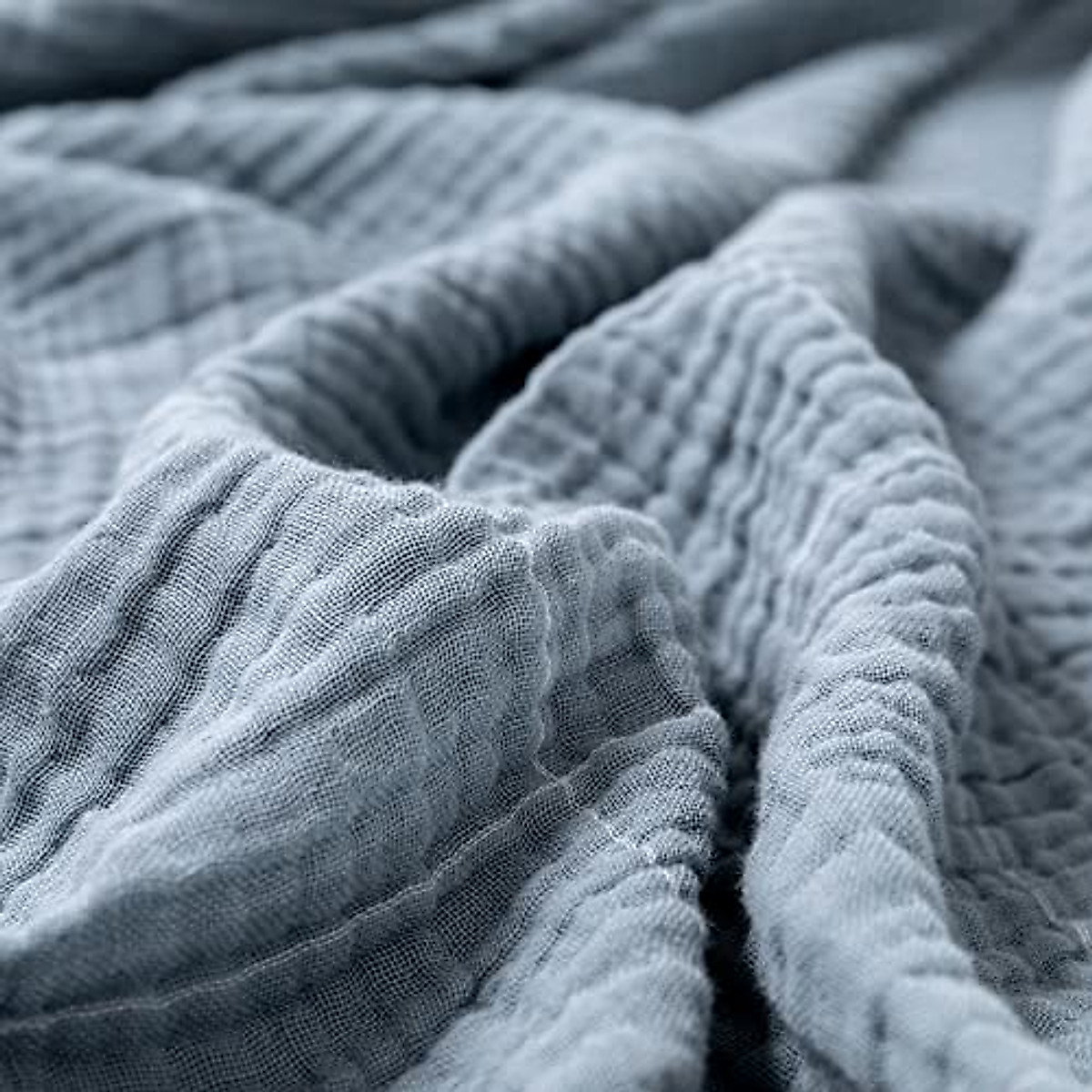 Beoty Lake Muslin Cotton Throw Blanket for Adults Kids and Toddlers, Breathable 4 Layers 100% Cotton Blanket for All Season/Cozy Soft Throw Blanket 80''×60'' Large Size for Bed, Couch -(Blue)