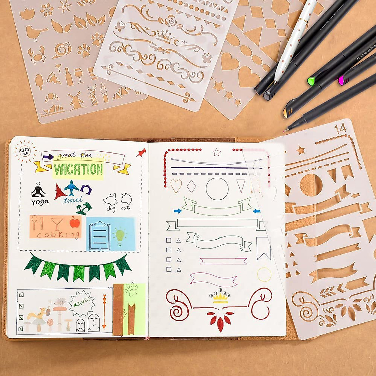 30 PCS Journal Stencils, Planner Stencils for Bullet Dot Journal Notebook Diary Scrapbook Drawing Template Dot Journal Stencil 4x7 Inch