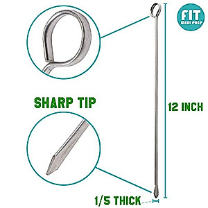 [48 Pack] 12” Stainless Steel Flat Metal Skewers - Kabob Grilling Sticks, BBQ Mediterranean Mexican Cocktail Party, for Appetizers Shish Kebab Meat Fruits Vegetables Picks, Dishwasher Safe