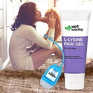 moofin Lysine Paw Gel Cat Supplements, 3oz Tube, Bundled with Hand Sanitizer Dispenser - Immune Support for Cats, Respiratory & Eye Health, Salmon Flavor, Easy Application [Pack of 2]