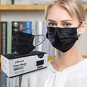 ydscsci Face Mask, Disposable 4 Ply Face Masks Protective Breathable Facial Mask for Adult Men Women Indoor Outdoor Daily Use 50 Pcs Black