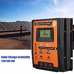 EBTOOLS 12V/24V 50A Solar Charge Controller, Black Solar Panel Battery Intelligent Regulator with Dual USB Port PWM, MPPT Auto Paremeter Adjustable LCD Display (50a)