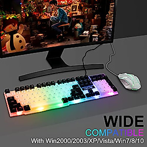 RGB Gaming Keyboard and Mouse Combo-CHONCHOW LED Backlit Wired Keyboard DPI3600 USB Mice with Mechanical Feeling Keys Rainbow Breathing Emitting Character Compatible with PS4, X Box,PC,Laptop