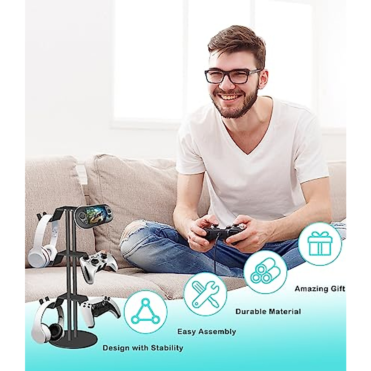 Ahomiwow Controller Holder Display Storage 3 Tier Hook for Desk Organizer Stand Hanger Neat Game Controller Hangers for All Universal PC Accessories Easy Assembly Space Save
