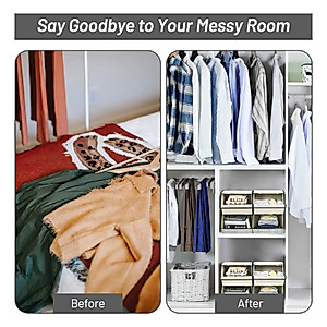 Giantex Storage Bins Set of 4 Stackable Cubes Fabric Baskets w/Lid, Handles, Magnetic Linen Container Boxes for Toys, Clothes, Files Foldable Closet Organize Bags 15”x14”x10” (Coffee+Gray)