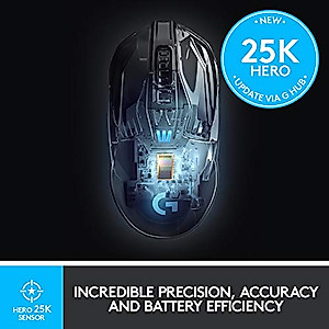 Logitech G903 LIGHTSPEED Wireless Gaming Mouse W/ Hero 25K Sensor, PowerPlay Compatible, 140+ Hour with Rechargeable Battery and Lightsync RGB, Ambidextrous, 107G+10G optional, 25,600 DPI, Black