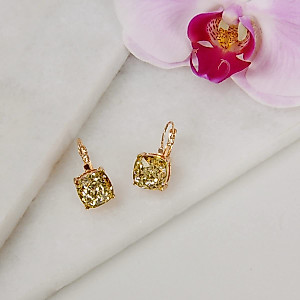 Gold Square Earrings for Women - Gold Sparkly Earrings, Leverback Earrings, Sparkle Earrings, Gold-Tone Glitter Earrings, Gold Fashion Earrings, Square Gold Earrings, Gold Statement Earrings for Women