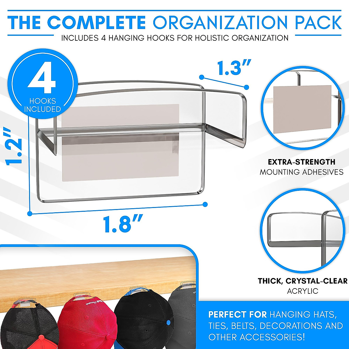 VooValley 4Pcs Clear Acrylic Shelf Dividers for Closets, Vertical Shelves - Sturdy Closet Shelf Organizer with 4 Hooks and Tape - Easy to Install Tall Shelf Separators for Bathroom, Pantry, and More