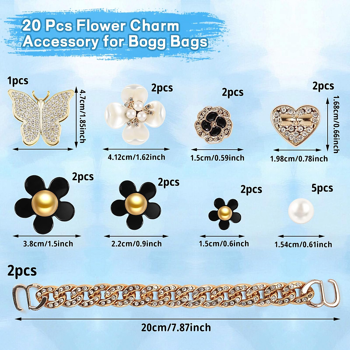 ROPCIA Charms for Bogg Bag,Pearls and Butterfly Flowers for Bogg Bag Accessories Charms Compatible with Simply Southern Beach Bag Tote, Insert for Beach Tote Bag (20 Pcs)