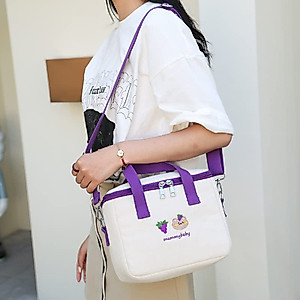 Kawaii Lunch Bag Cute Embroidery Lunch Box Reusable Thermal Cooler Lunch Tote Bag for Back to School Supplies (Red)