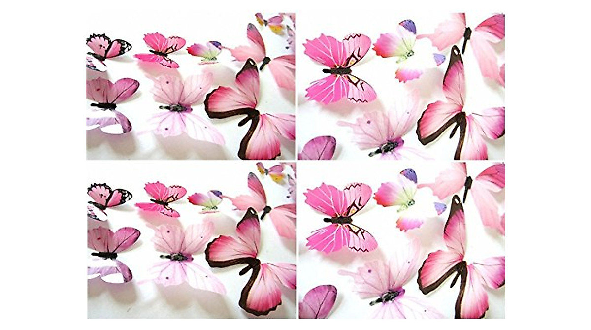 Trubetter Pink Butterfly Wall Decals - 24 Pcs 3D Stickers