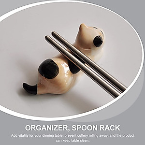 Luxshiny 4pcs Decorative Design Japanese Rest Home Mini Ceramic Chopstick Stand Rests Shape Racks Porcelain Fork Style Cat Chopsticks Rack Spoon Creative Storage Holder Holders