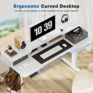 Electric Standing Desk with Double Drawers, 40 x 24 Inch Adjustable Height Sit Stand Up Desk with Storage Shelf for Home Office Computer Table Workstation with Splice Board