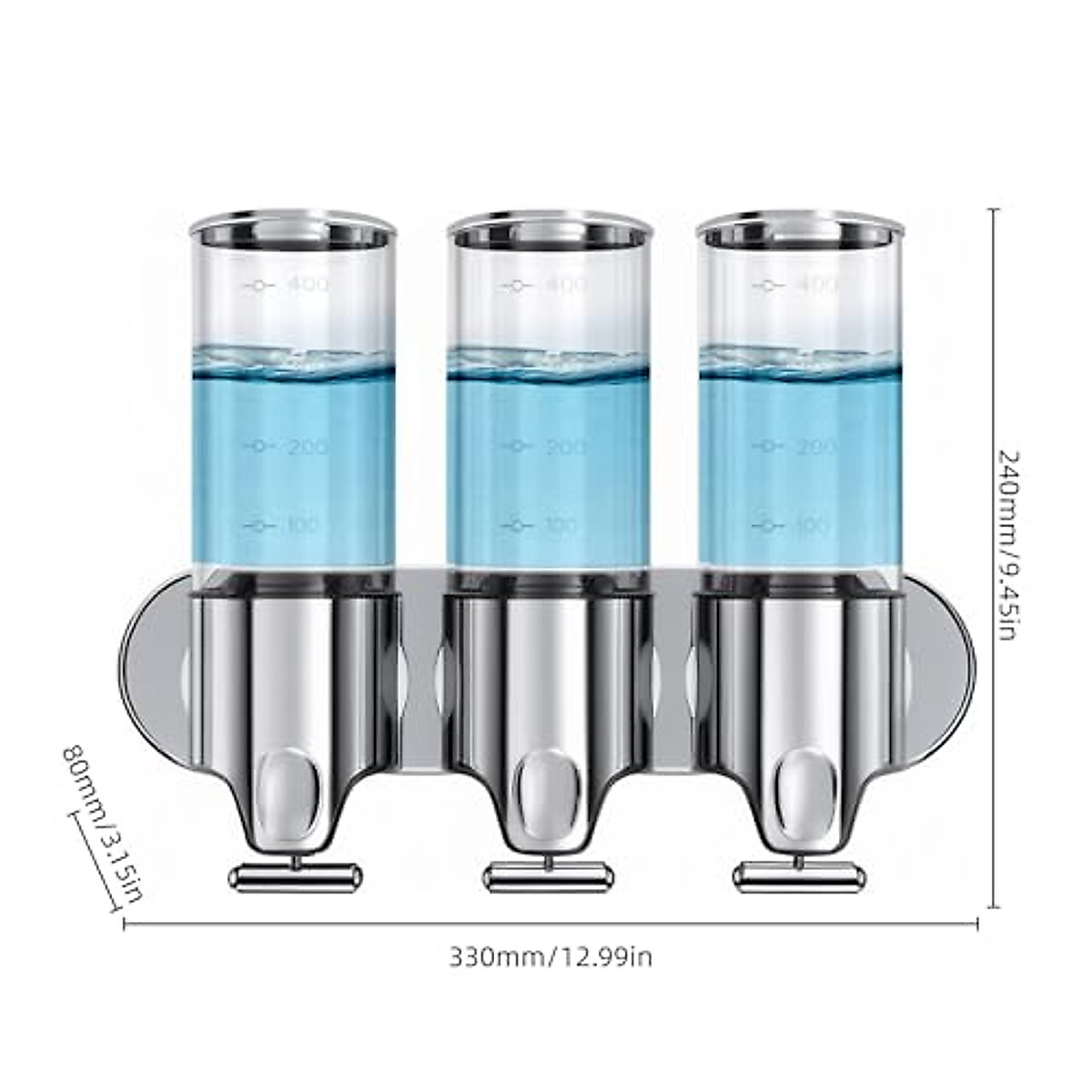 DLBJZQXC 3 in 1 Dispenser for The Shower 500ml*3 Stainless Steel Household Hotel Hotel Manual Press Three Head Dispenser Bathroom Wall Mounted Shampoo