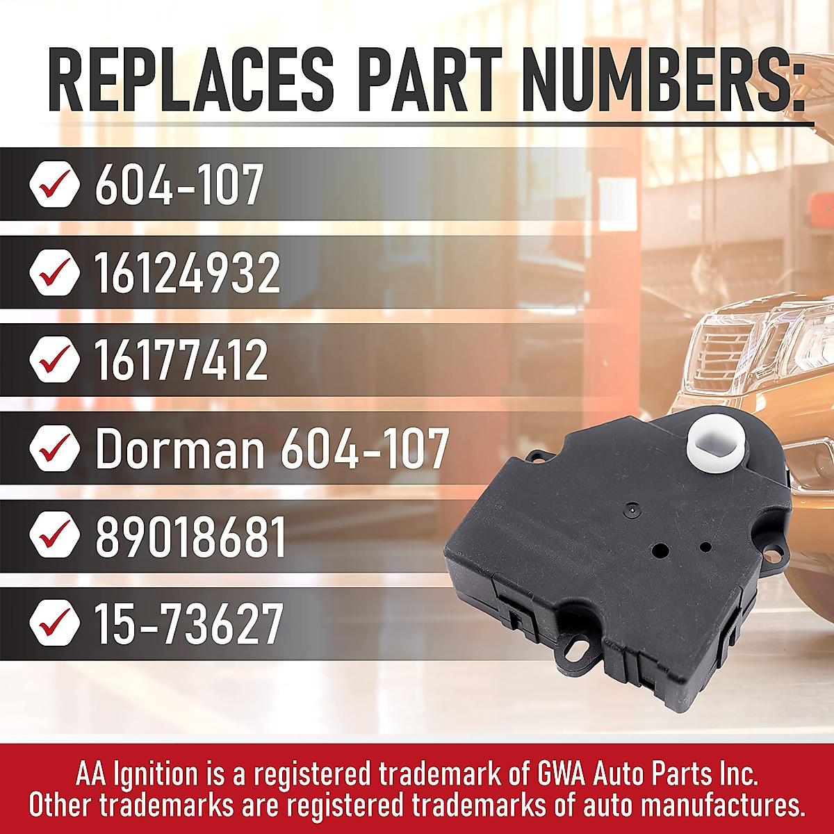HVAC Blend Door Actuator - Replaces 604107, 16124932, 16177412, 604-107 - Compatible with Chevy, GMC Vehicles and More - Tahoe, Monte Carlo, Corvette, Malibu, K1500 Suburban, Yukon, Regal