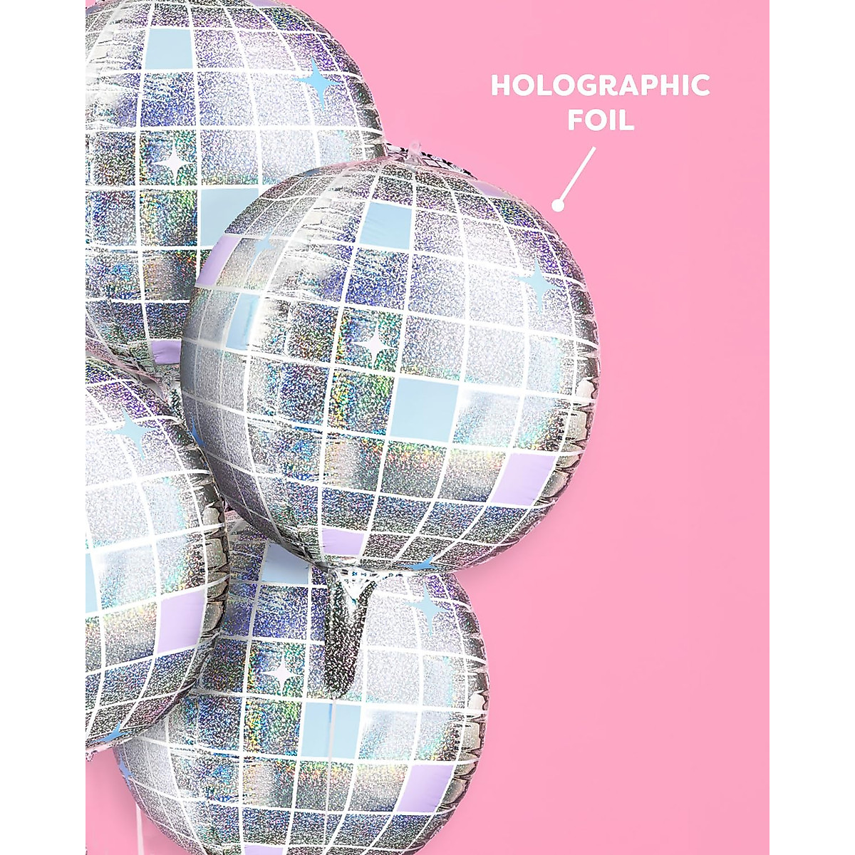 xo, Fetti Iridescent Disco Ball Foil Balloons - 4 pk, 22" | Last Disco Bachelorette Decorations, Groovy Birthday Party Supplies, 70s Baby Shower, NYE, Space Cowboy