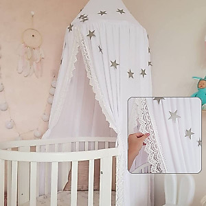 LImiLI Bed Canopy for Girls and Kids Hanging Mosquito Net for Baby Crib Nook Castle Game Tent Nursery Play Room Decor (White)