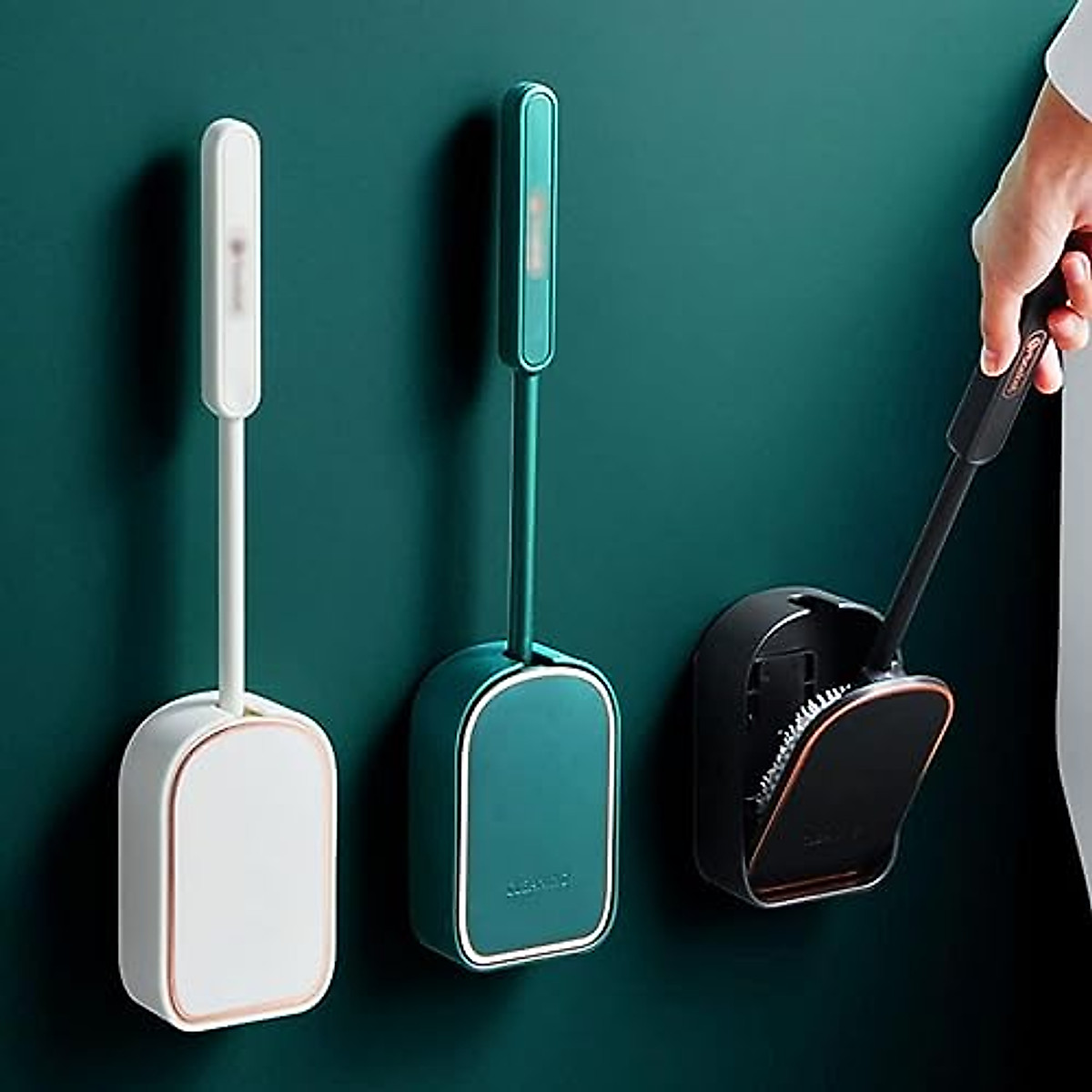 SAAKO Toilet Brush Silicone Toilet Bowl Brush and Holder with Plastic Handle Brush Toilet Cleaner Bathroom Cleaning Supplies