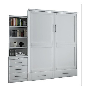 RoomAndLoft Brentwood Queen Contemporary Solid Wood Murphy Bed & 1 Pier in White