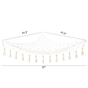 Dahey Stuffed Animal Storage Net Hammock with String Light Hanging Toys Storage Organizer and Macrame Storage Basket for Nursery Kid Playroom Bedroom