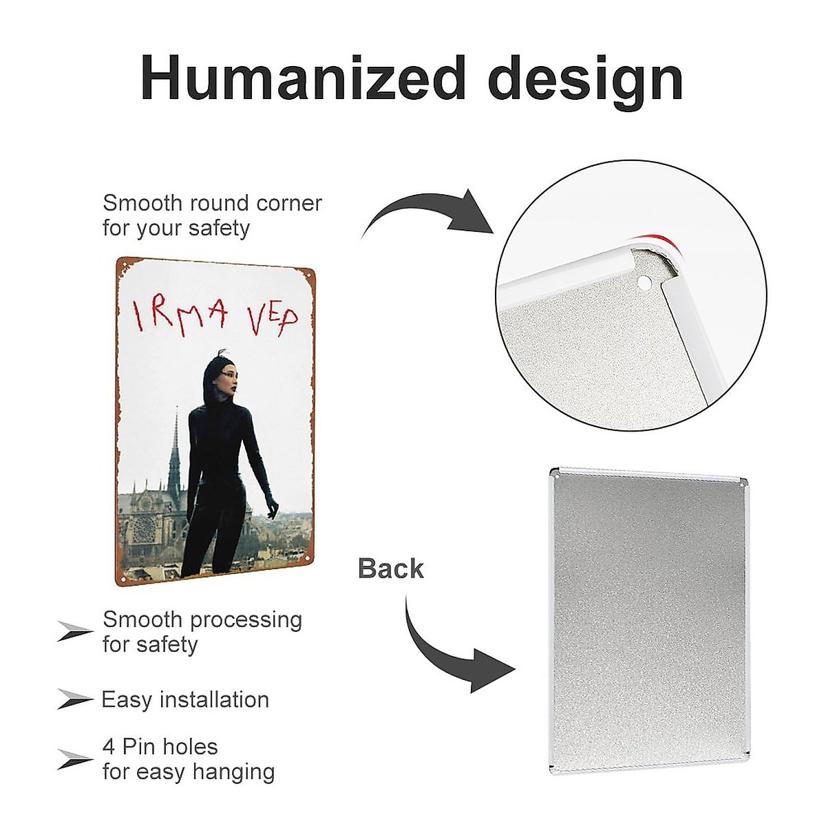 Irma Vep Movie Poster Creative Tin Sign Metal Sign Retro Wall Decor for Home Gate Garden Bars Restaurants Cafes Office Store Pubs Club Sign Gift 12 X 8 INCH Plaque Tin Sign