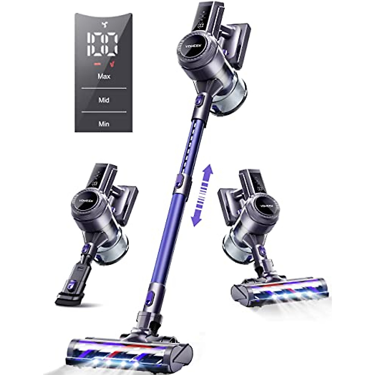 Voweek Cordless Vacuum Cleaner, 250W Powerful Stick Vacuum, 6 in 1 Lightweight Vacuum Cleaner with 3 Modes, LED Display, 40Mins Runtime Handheld Vacuum for Home Pet Hair Car