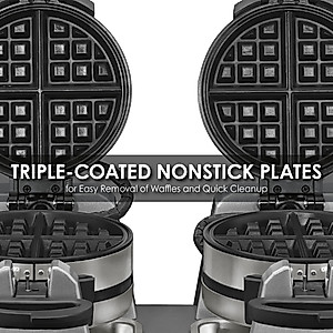 Waring Commercial WW300BX Double Side by Side Belgian Waffle Maker, Coated Non Stick Cooking Plates, Produces 75 Waffles Per Hour,208V, 2700W, 6-15 Phase Plug
