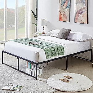 VECELO 14 Inch Platform Bed Frame/Mattress Foundation/No Box Spring Needed/Steel Slat Support (Queen Size) Black