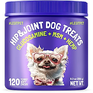 LEGITPET Hemp Hip & Joint Supplement for Dogs 120 Soft Chews and Omega 3 Alaskan Salmon Oil Treats for Dogs 120 Chews
