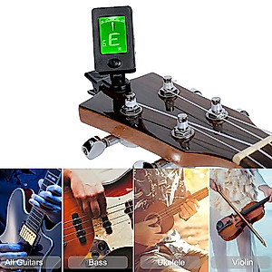 MOREYES Guitar Capo Tuner Clip on Guitar, Violin, Bass, Ukulele Chromatic with Picks (Tuner and Black Capo)