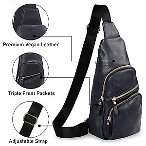 EMPERIA Faux Leather Small Sling Backpack Multipurpose Chest Bag Hiking Travel Daypack Rushsack Outdoor Black