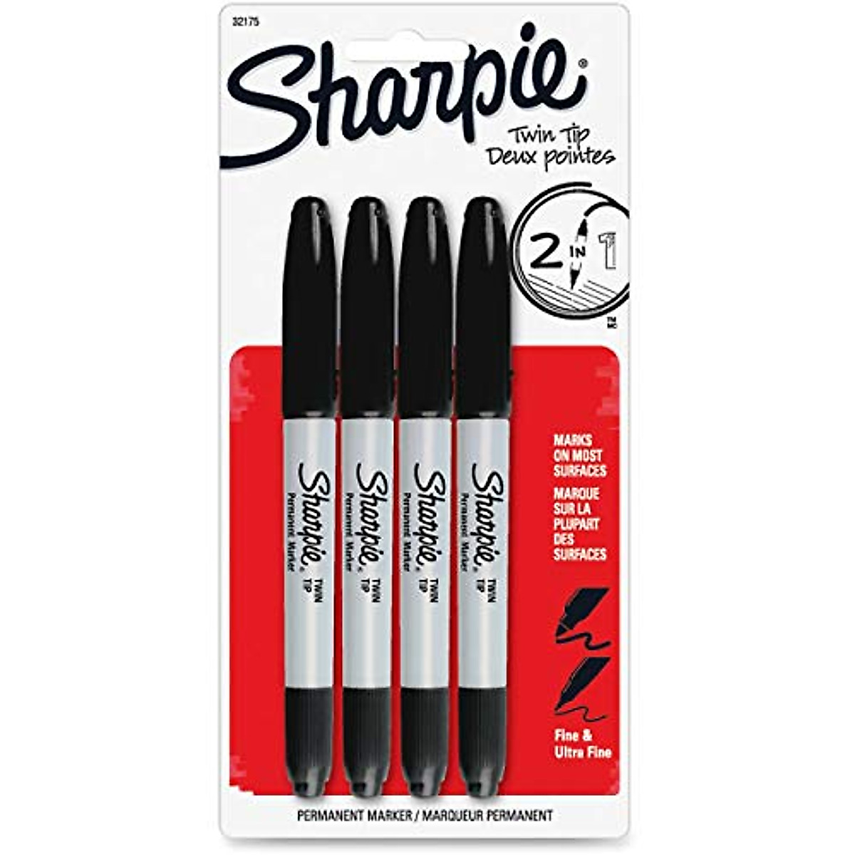 SHARPIE® Twin-Tip Permanent Markers, Black, Pack Of 4