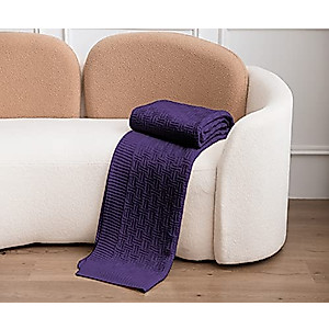 SCISCI Cable Knit Throw Blankets，Super Soft Warm Double Sided Lightweight Blanket for Bed Sofa ，Blanket 50 x 60 Inch，Machine Washable Throw Blankets，Deep Purple