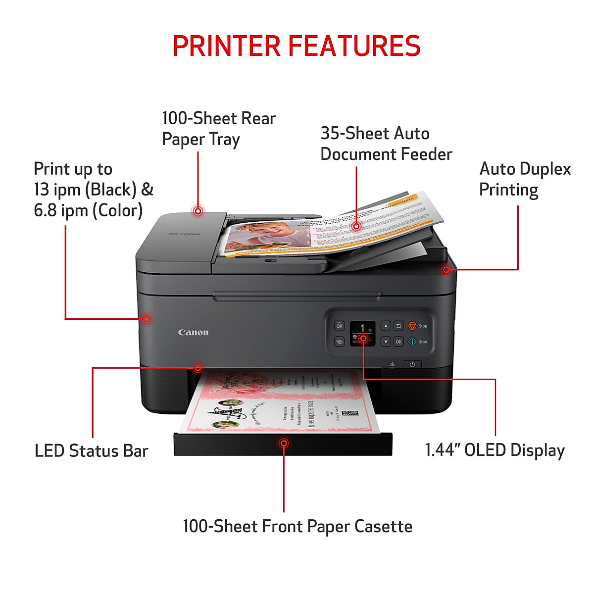 Canon PIXMA TR7020a All-in-One Wireless Color Inkjet Printer, with Duplex Printing, Mobile Printing, and Auto Document Feeder, Black