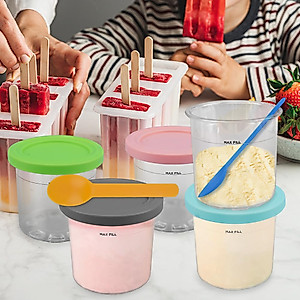 Ice Cream Pints Cup 4pcs Creami Pint Containers with Ice Cream Spoon Pint Containers Compatible fit ninj-a creami containers, creami pints for N C301 N C300 N C299AMZ Series(as shown)