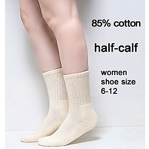 Ait fish Women's Thick Cotton Crew Socks Full Cushioned Athletic Calf Socks for Hiking Work Casual, Ivory
