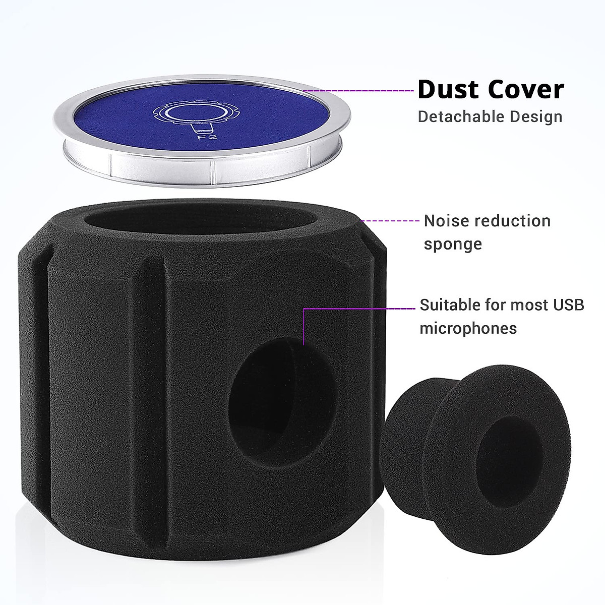 Facmogu Large Microphone Windscreen Foam Cover Pop Filter, Microphone Wind Shield Pop Filter, Acoustic Filter with Thick Sponge for Indoor Studio Audio Recording & Outdoor Wind Noise Reflections, Blue