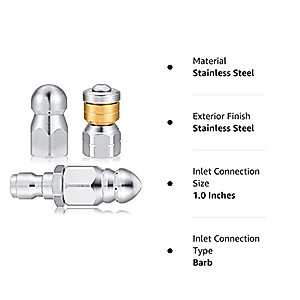 3 Pieces Sewer Jetter Nozzle Rotating Button Nose Sewer Jetting Nozzle Stainless Steel Fixed Sewer Nozzle with Different Models for 1/4 Inch Pressure Washer Quick Connector Pressure up to 5000 PSI