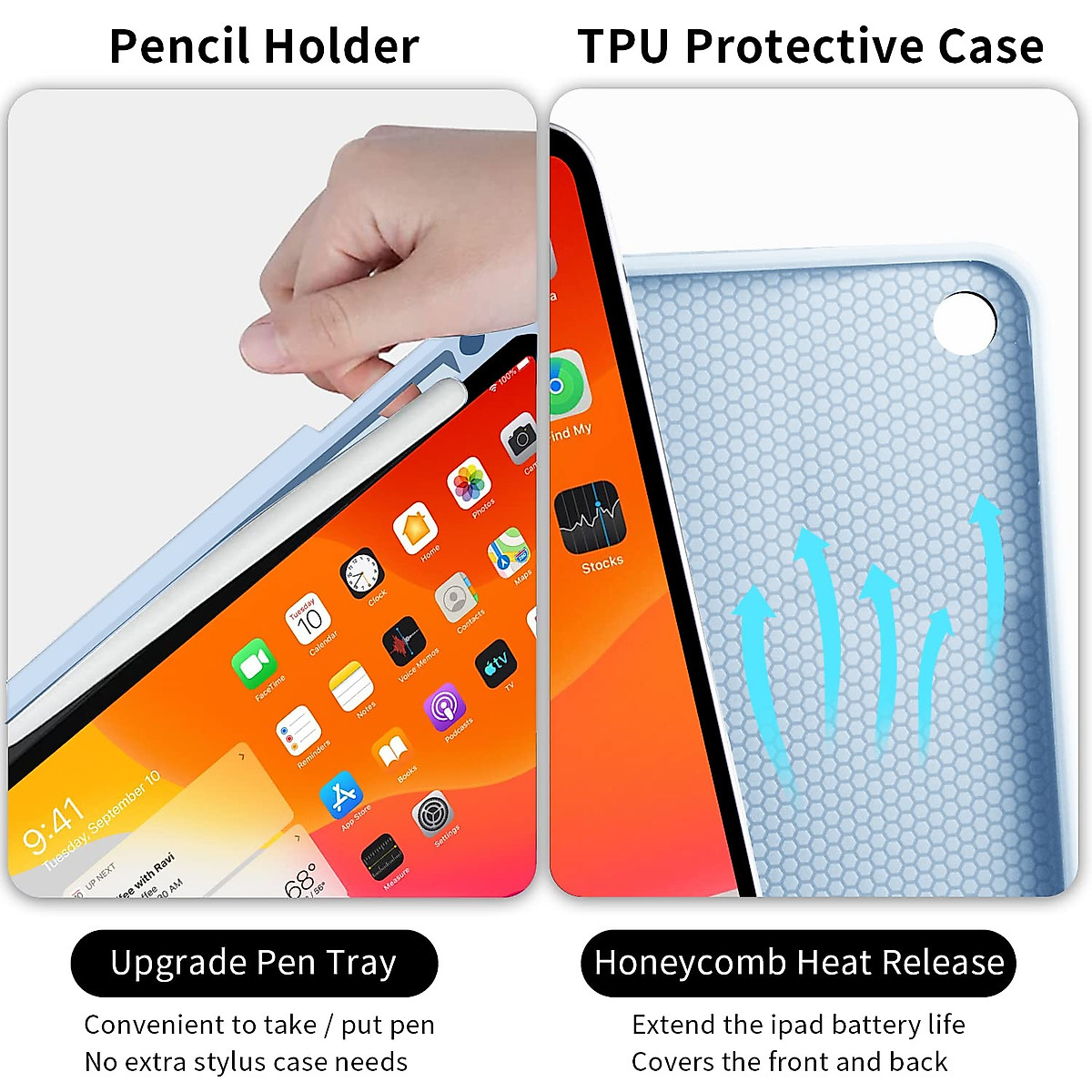JKSML 10.2 inch Keyboard Case for iPad 9th/8th/7th Generation, 2021/2020/2019 Gen Case with Pencil Holder, Stand Folio Detachable Bluetooth Keyboard TPU Case for iPad 10.2'' 9th/8th/7th, White ice