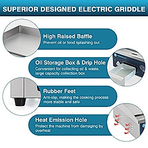 IRONWALLS Commercial Griddle Electric 22”, 3000W Electric Flat Top Grill, Stainless Steel Countertop Electric Griddle Nonstick with 122~572℉Adjustable Temperature Control for Restaurant Kitchen