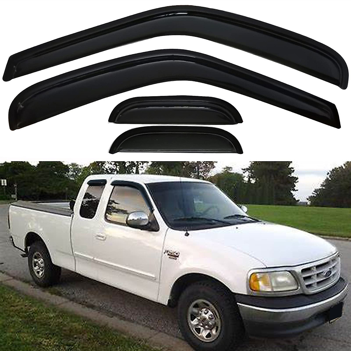 Side Window Visors Window Shade Rain Guards Vent Deflectors Fit Ford F150 1997-2003, F250 Light Duty Super Cab 1997-1999, 4PCS 94808